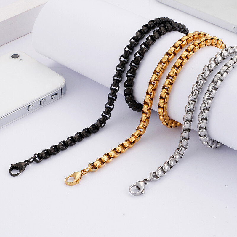 3pcs/Lot (Silver Gold Black) Stainless Steel Box-Rolo Chain Necklace ...