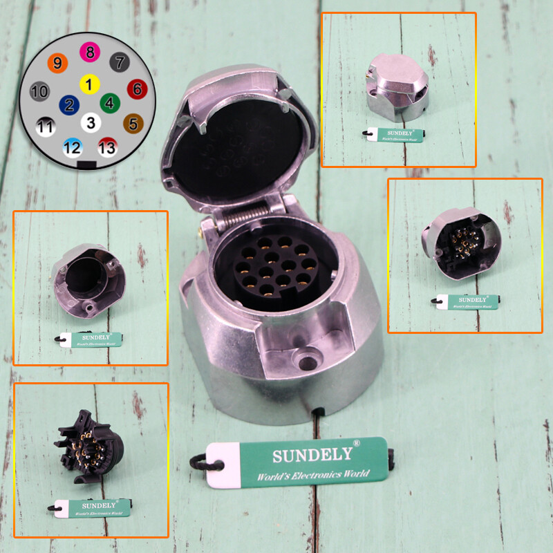 13 PIN ROUND FEMALE TRAILER PLUG CONNECTOR SOCKET METAL ALUMINIUM ...