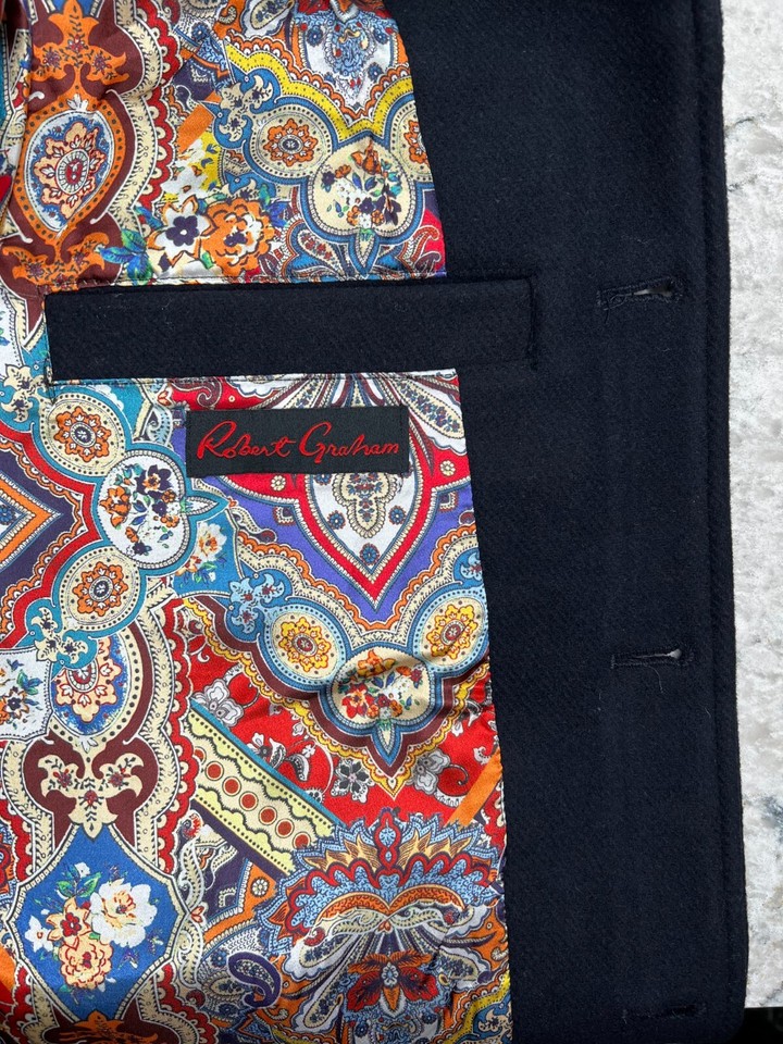 Robert Graham Navy Wool Blend Shirt Jacket $298 Medium NWT FREE ...