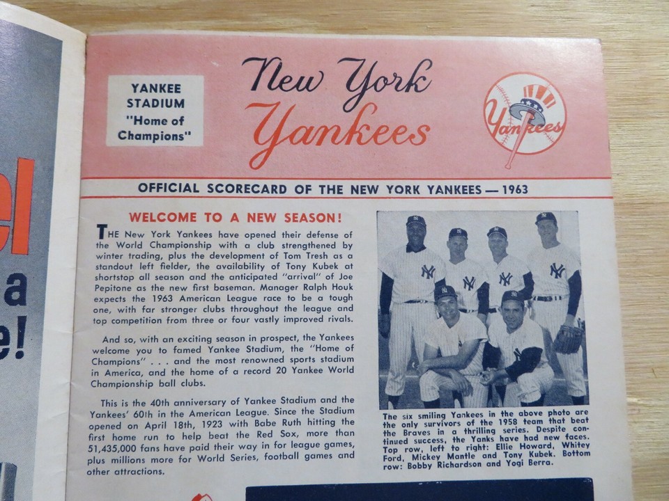 1963 New York Yankees Official Program and Scorecard 40th Anniversary ...