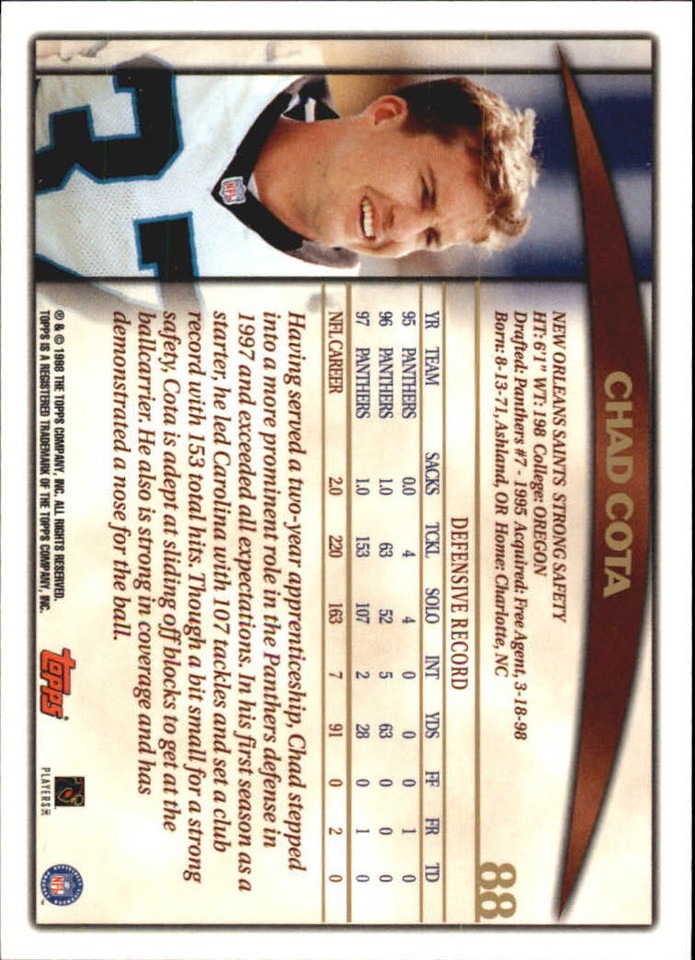 1998 Topps Football Card #88 Chad Cota | eBay