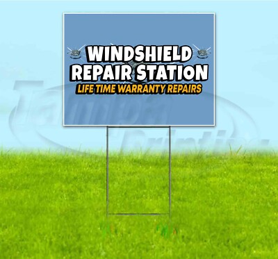 WINDSHIELD REPAIR STATION 18x24 Yard Sign WITH STAKE Corrugated Bandit ...