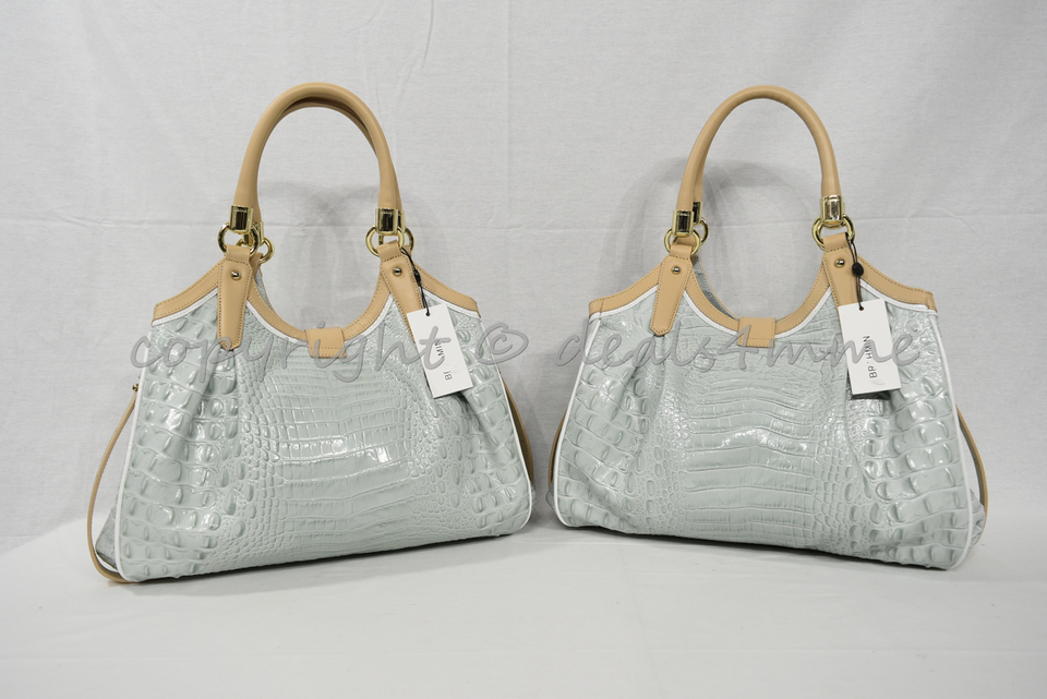 NWT Brahmin Elisa Leather Satchel/Shoulder Bag in Sea Glass Tri-Texture ...