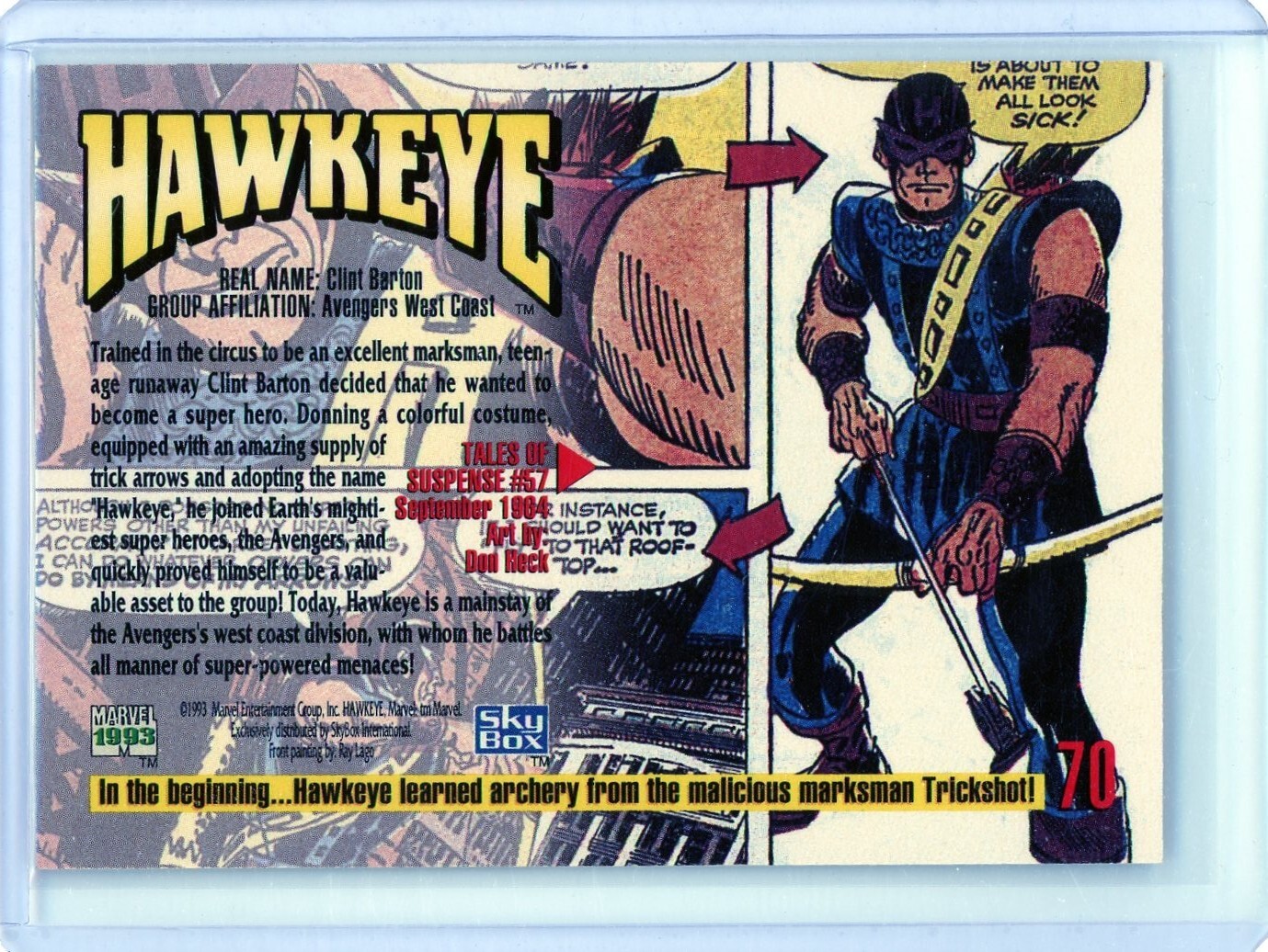 1993 SkyBox Marvel Masterpieces Hawkeye #70 | eBay