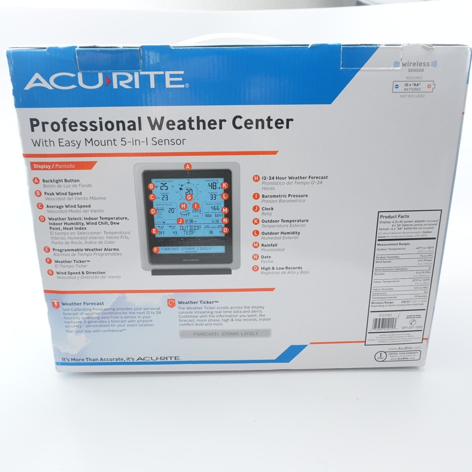 AcuRite Professional Weather Center - Wireless 5 In 1 Sensor - 01015A3 ...