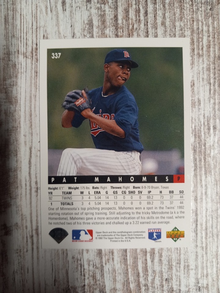 1993 Upper Deck Baseball Card #337 Pat Mahomes Rookie Card Minnesota ...