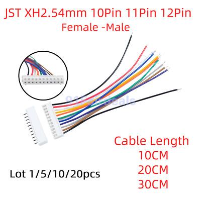 Lot JST-XH 10-Pin 11-Pin 12-Pin 2.54mm Female to Male Connector Cable ...