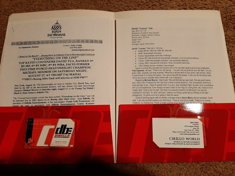 David Tua - Michael Moorer OFFICIAL HISTORIC BOXING PRESS KIT! 30 ...