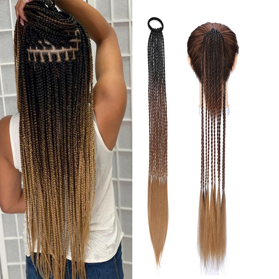 Rainbow Box Braids Pigtail Ponytail Wrap Ponytail Twist Braiding Hair ...