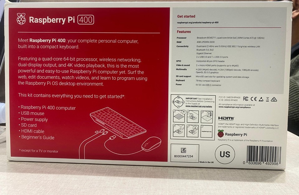 Raspberry Pi 400 Kit (microSD, Broadcom BCM2711, 1.80 GHz, 4GB, US ...
