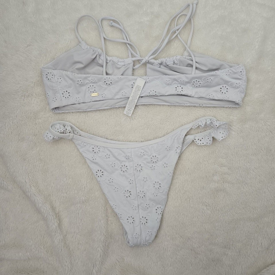 Bond-eye Bikini Set White Eyelet Swim Top sz Large Bottoms sz Med Beach ...