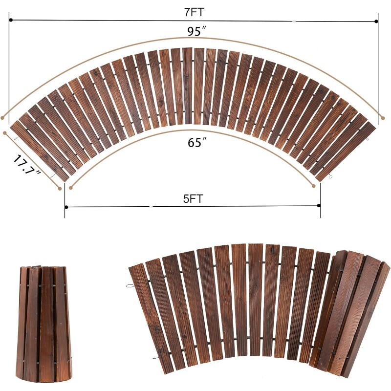 8FT Wooden Garden Pathway Curved Outdoor Walkway Wood Patio Flooring ...