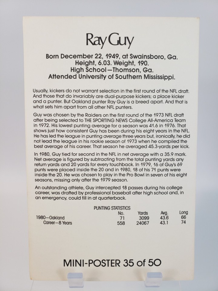 1981 Marketcom Mini Posters Ray Guy Oakland Raiders #35 | eBay