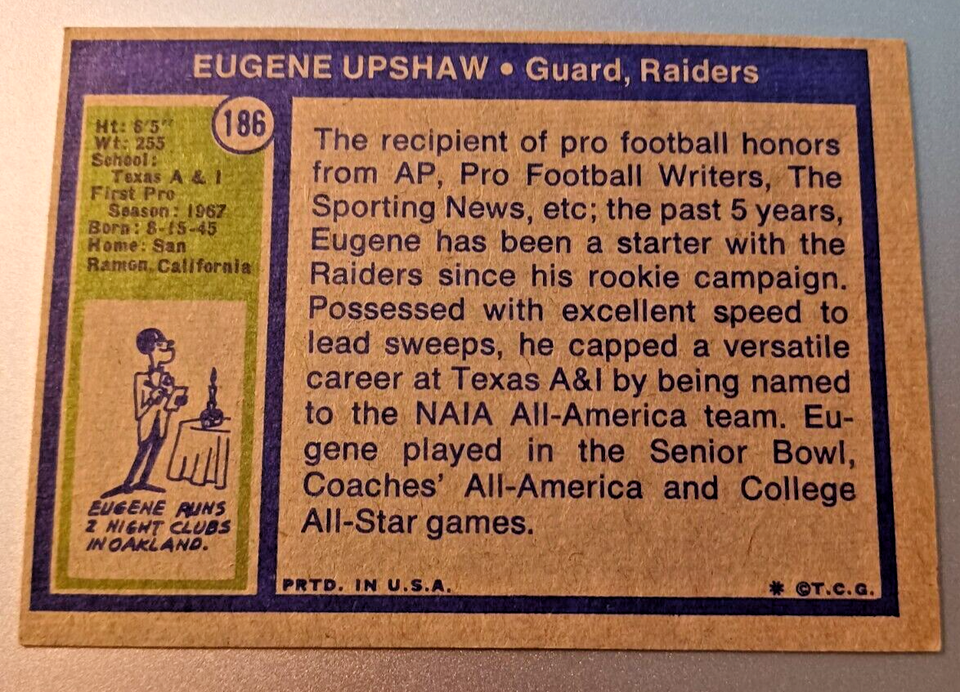 1972 Topps Football #186 Eugene Upshaw RC EX HOF Raiders | eBay