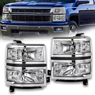 For 2014-2015 Chevy Silverado 1500 Chrome Clear Headlights Headlamps ...