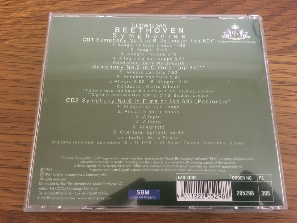Beethoven Symphonies 4, 5 & 6 - RPO - NEW 2cd Set - DDD 32 Bit SBM - UK ...