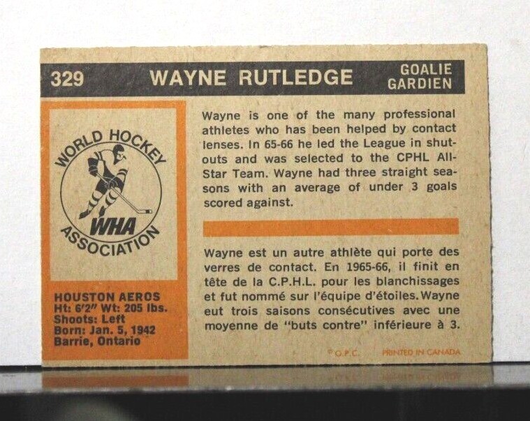 1972-73 OPC O-PEE-CHEE WHA # 329 WAYNE RUTLEDGE RC | eBay