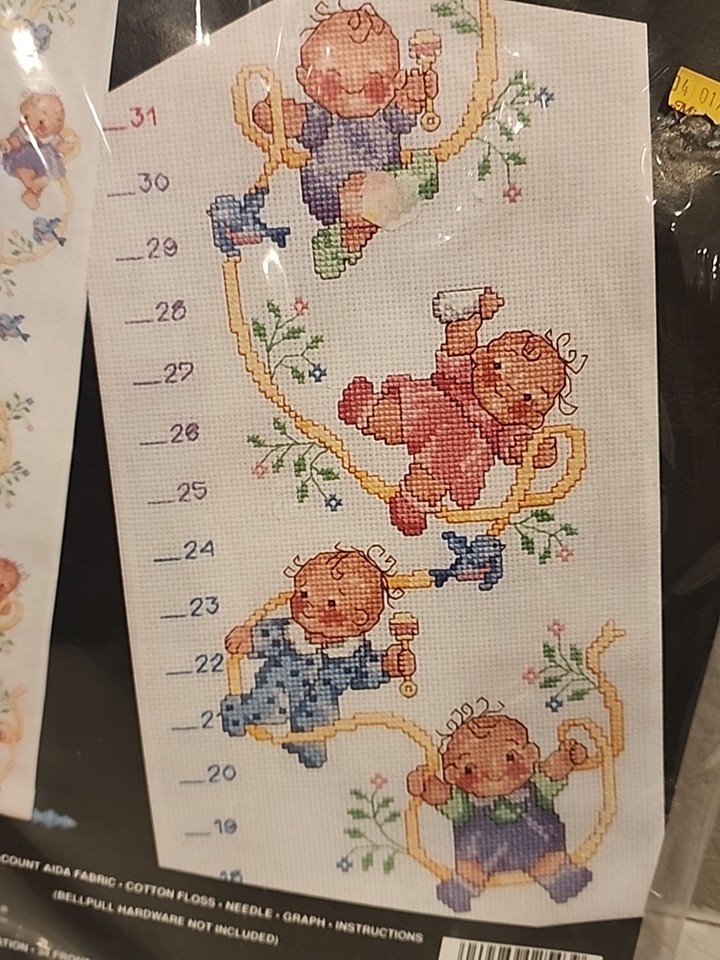 Vintage Nursery 1992 Baby Growth Chart Counted Cross Stitch Kit Janlynn ...