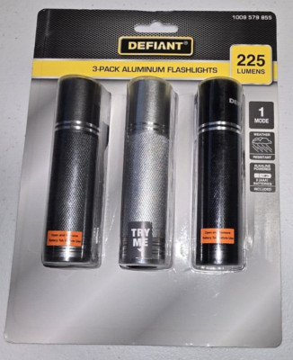 DEFIANT 3-PAK 250 LUMENS ULTRA BEAM FLASHLIGHTS WEATHER RESIST W/FREE ...