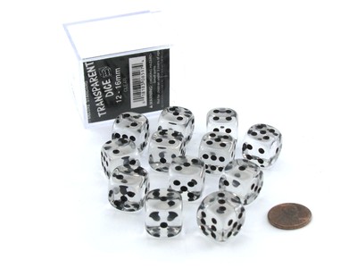 Case of 12 Deluxe Transparent 16mm Round Edge Dice - Clear with Black ...