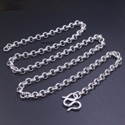 Pure S999 Fine Silver 999 Chain Men Women 4mm Cable Link Necklace 15 ...