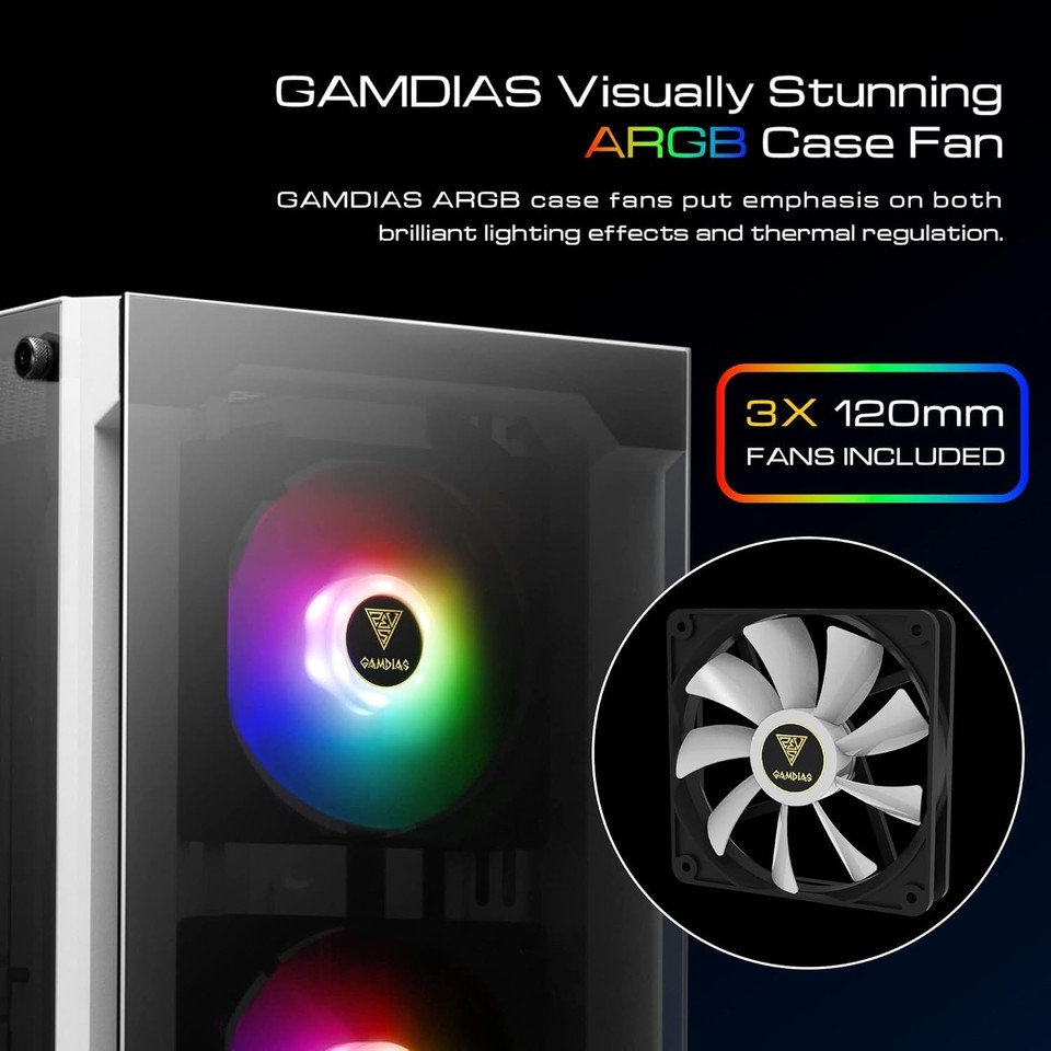 White RGB Gaming ATX Mid Tower Computer PC Case with Side Tempered ...