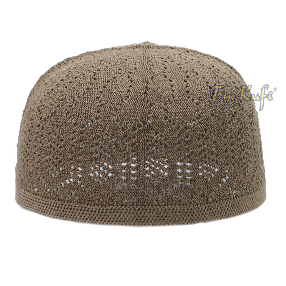 Light Brown Cotton Open-Knit Turkish Muslim Hat - Islamic Kufi Skull ...
