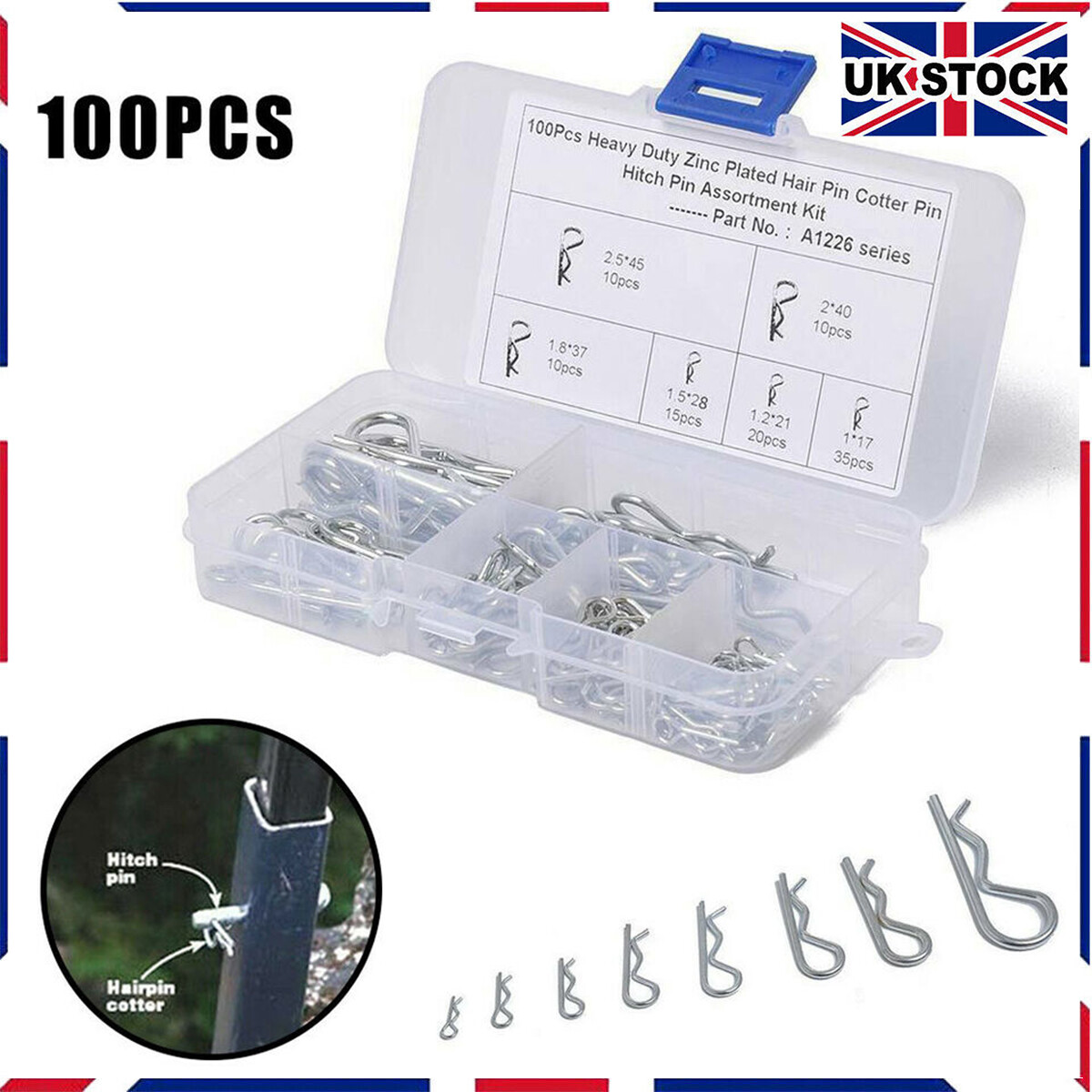 100pcs Steel R Clips Spring Lynch Hitch Cotter Hair Pin Assortment ...