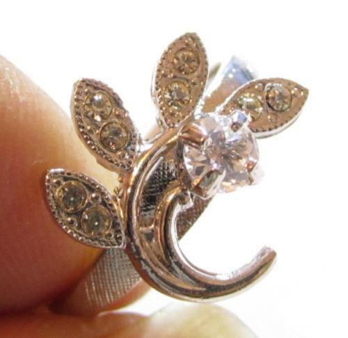 Vintage 14K GE ESPO White Gold Plated Spray FLOWER Clear Stone Silver ...