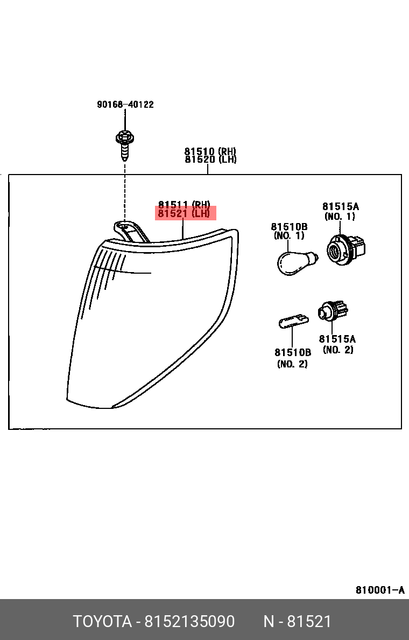Original lens front turn signal lamp left 8152135090 for TOYOTA 81521 ...
