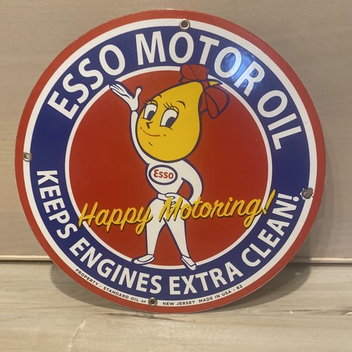 Vintage Style Esso Motor Oil Happy Motoring Porcelain Gas Sign 12 ...