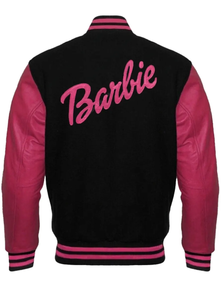 Barbie Jacket Women's Black Wool Blend Pink Faux Leather Sleeves ...