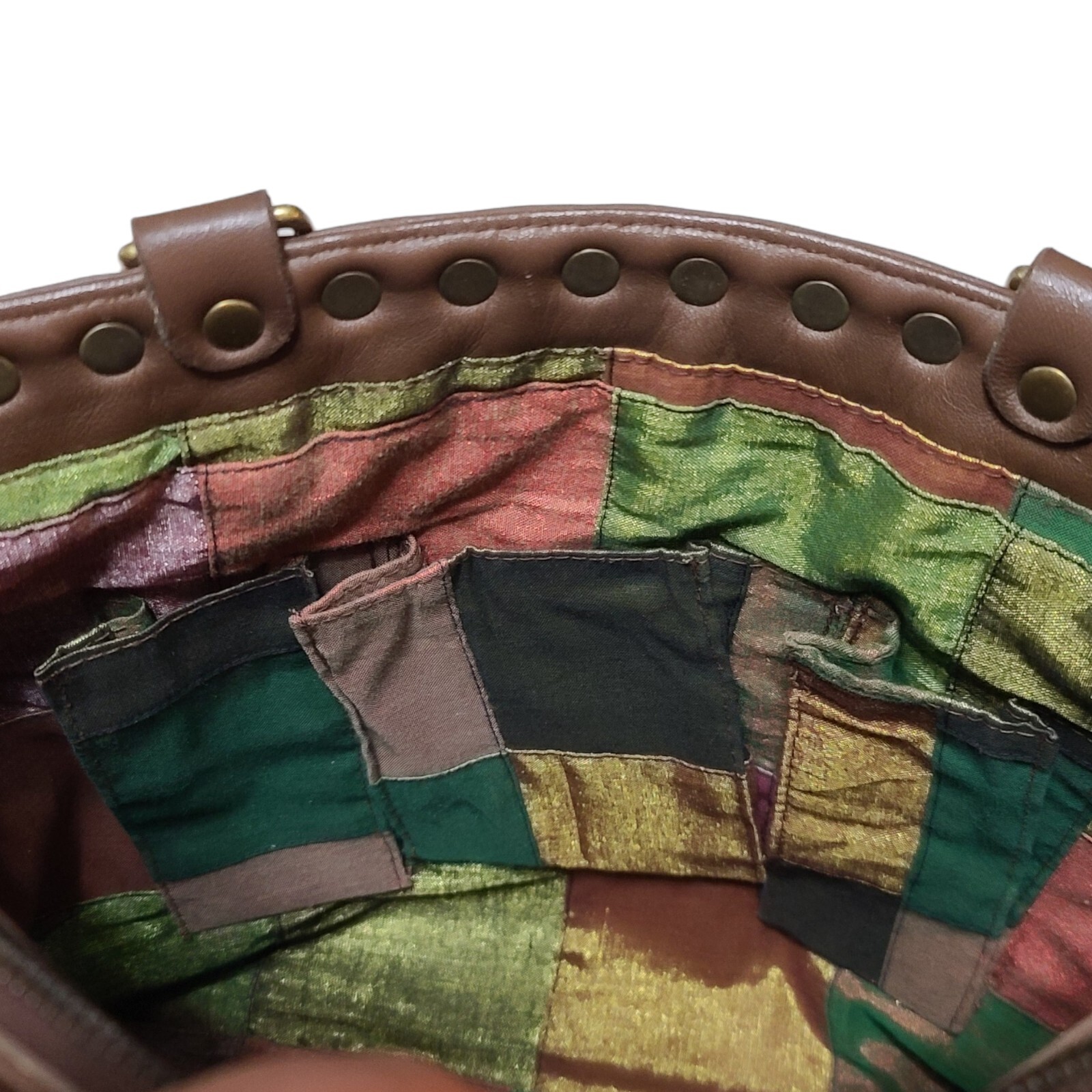 Isabelle Fiore Beaded Woven Shoulder Bag Brown Flower Rivets Pink ...