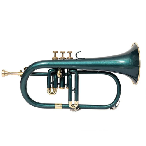 Brass Bb Green Lacquered+Brass Finish 3 Valve Flugelhorn By Zaima With ...