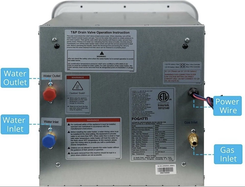 FOGATTI RV Tankless Water Heater 12V On-Demand Camper Water Heater Ice ...