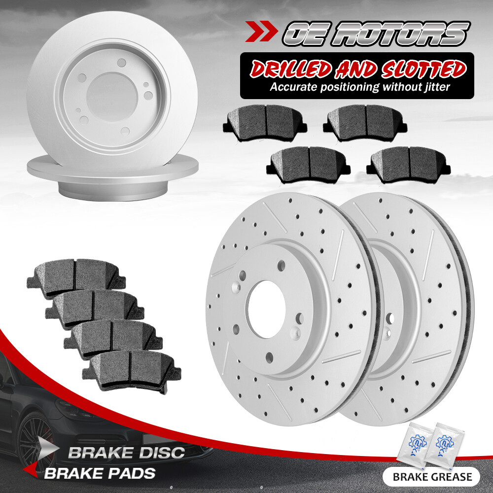 Front & Rear Drilled Rotors + Brake Pads for 2013-2016 Veloster Elantra ...