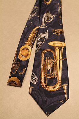 New Mens New Navy Blue Tie With All Kinds Of Brassy Instruments On New ...
