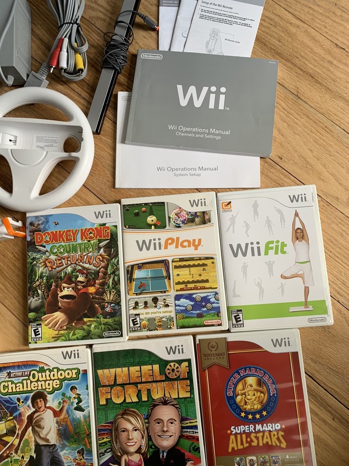 Nintendo Wii Console Games Controllers Lot Mario Donkey Kong Wii Sports ...