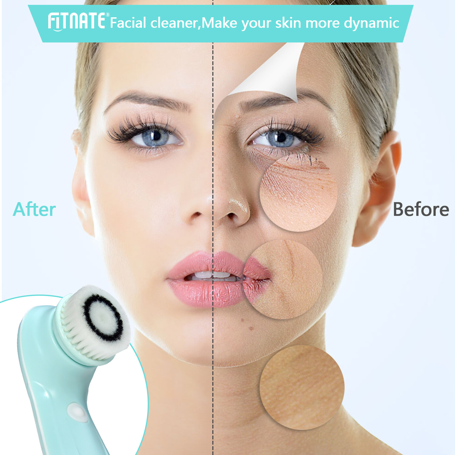 Electric Facial Cleansing Brush Spin Massager Face Cleanser w/ 3 ...