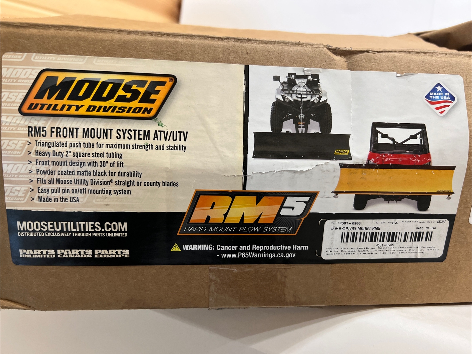 MOOSE Utility division RM5 Front mount system ATV/UTV 4501-0955 PLOW ...