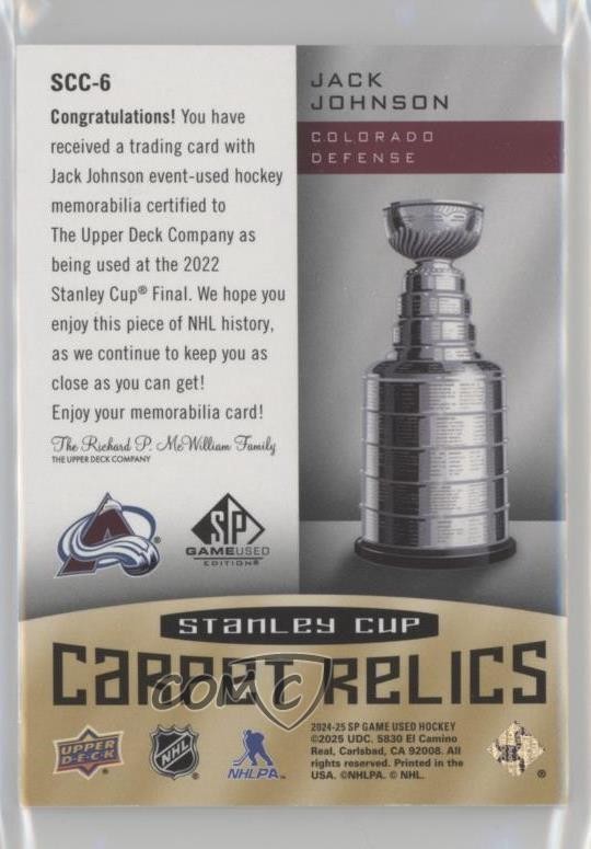 2024 SP Game Used 2022 Stanley Cup Carpet Relics 14/24 Jack Johnson # ...