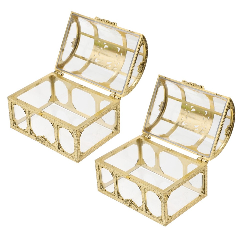 2 Pcs Storage Chest Box Decorative Treasure Small Clear Plastic Mini ...