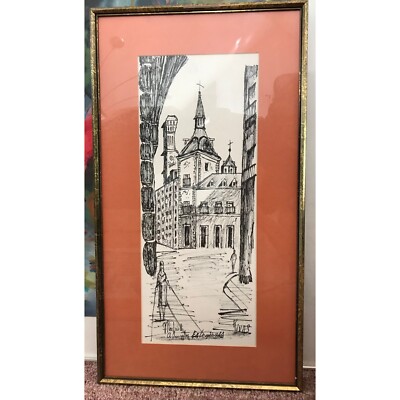 Vintage 1965 Pen & Ink Madrid Spain Titled "Asuntos Exteriores" By ...
