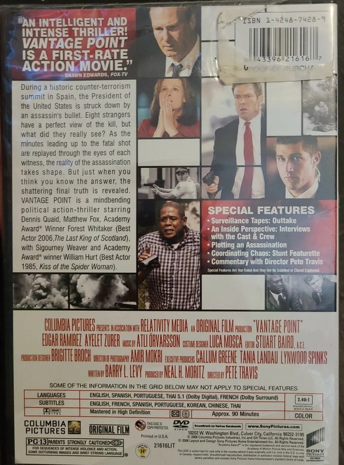 NEW SEALED Vantage Point DVD, 2008 Dennis Quaid Sigourney Weaver with ...
