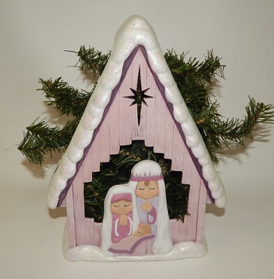 Vintage Hand-Painted Ceramic Christmas Pink Purple Nativity Scene ...