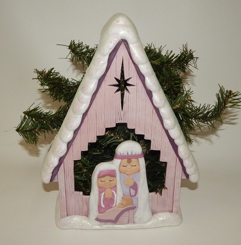 Vintage Hand-Painted Ceramic Christmas Pink Purple Nativity Scene ...