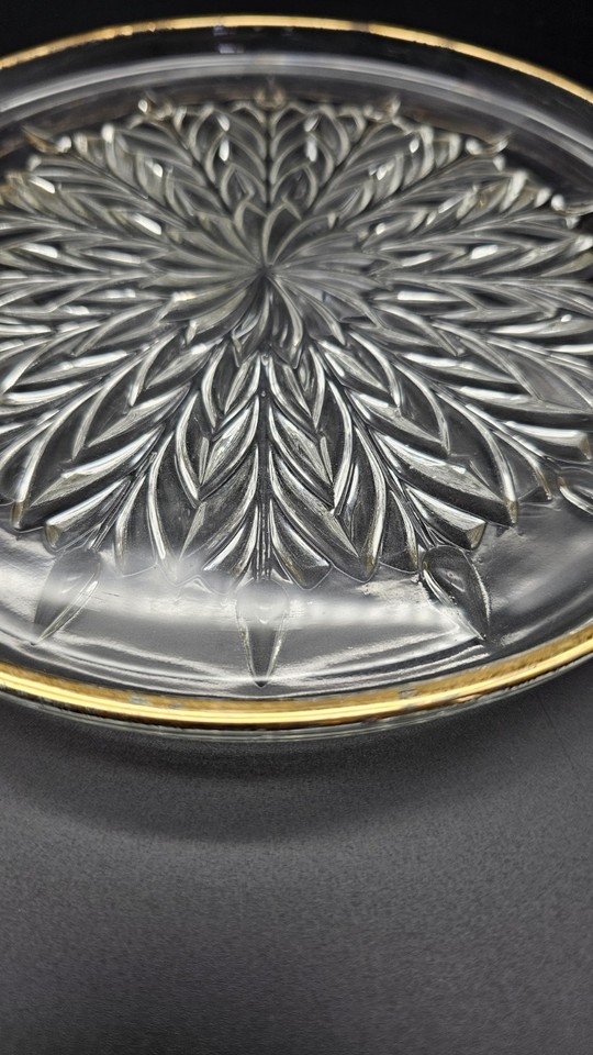 Set of 4 Jeannette Glass FEATHERS Clear with Gold Trim Snack Plate ...