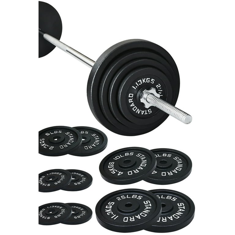 Cast Iron Barbell Weight Standard Plates 5FT 100Lb Set Home Gym Lifting ...