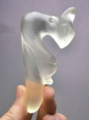 9.5CM Chinese Hongshan Culture White Crystal Double Yu Pig Dragon Hook ...