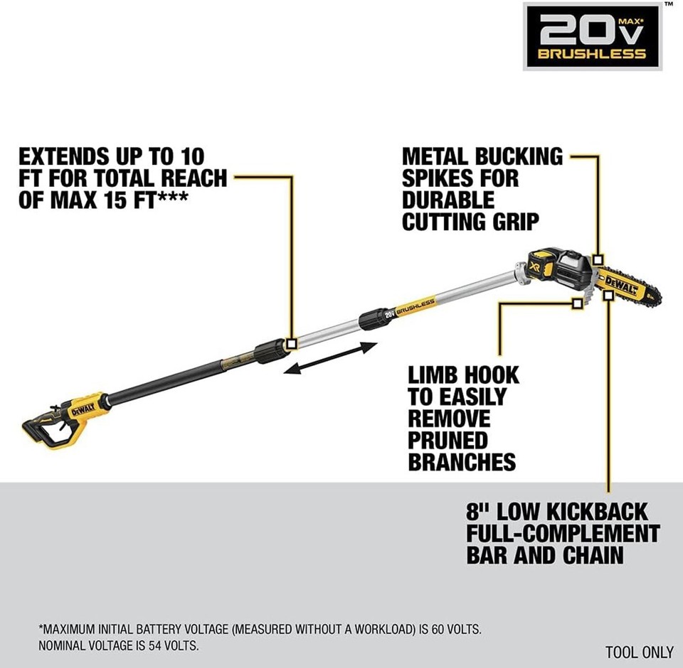 DEWALT 20V MAX XR Brushless Li-Ion Cordless Pole Saw (Tool Only) New ...